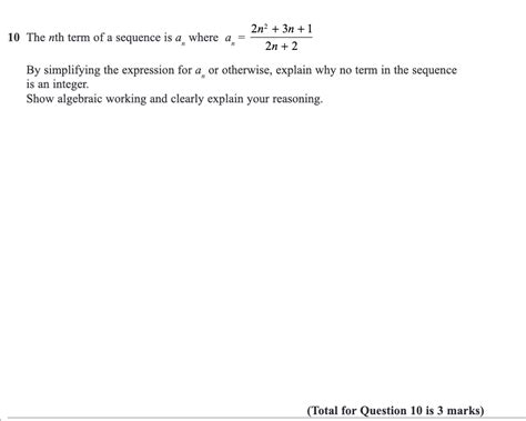 Solved 10 The Nth Term Of A Sequence Is An Where An 2n2 3n