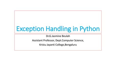 Exception Handling In Python Pptx Exception Handling In Python Pptx