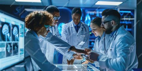 Engineers Collaborating With A Humanoid Robot In A Cuttingedge Technology Laboratory Aig