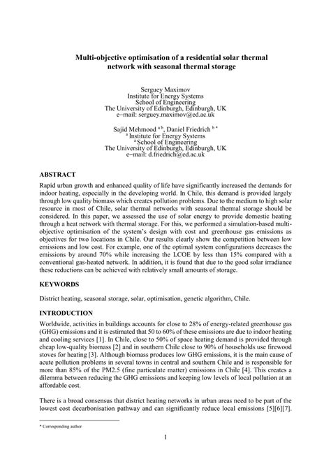 Pdf Multi Objective Optimisation Of A Residential Solar Thermal Network With Seasonal Thermal