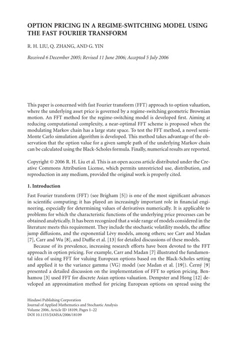 (PDF) Option pricing in a regime-switching model using the Fast Fourier Transform