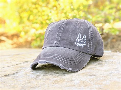 Women S Camping Hat Camper Or Tent Baseball Cap Cute Sewn Embroidered