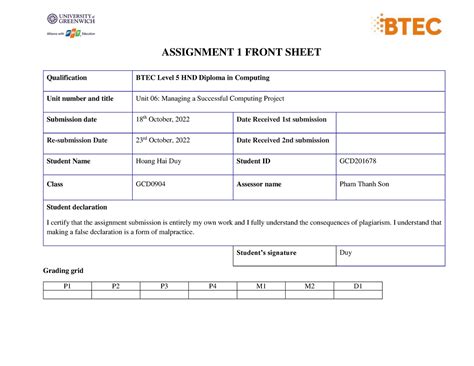 unit 06 assignment 1 frontsheet resub assignment 1 front sheet qualification btec level 5