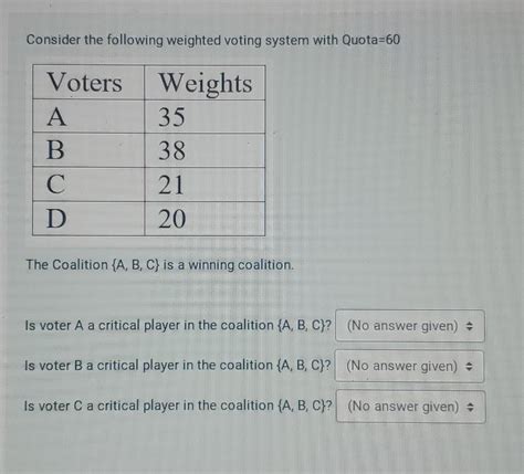 Solved Consider The Following Weighted Voting System With Chegg Com