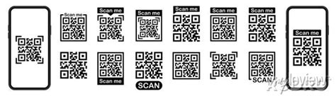 Qr Code Set Qr Code Scan For Smartphone Scan Bar Label Qr Code Wall Stickers White Red Web