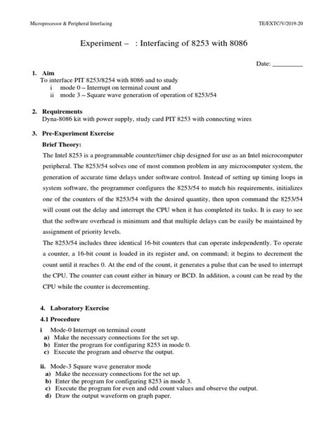 Expt 9 Interfacing Of 8253 With 8086 Pdf Digital Technology