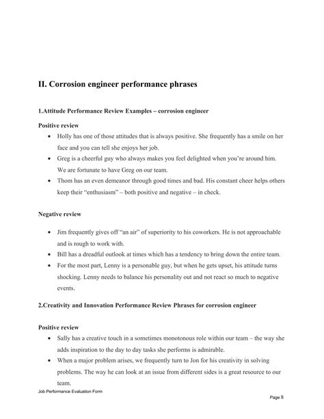 Corrosion Engineer Performance Appraisal Pdf