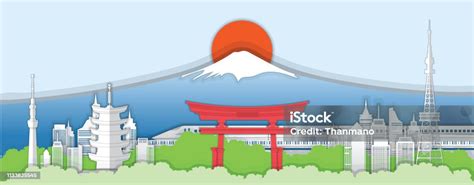 일본 랜드마크의 파노라마 벡터와 여행 배너 또는 종이 아트 디자인 스타일로 엽서 그림으로 유명한 도쿄에 대한 스톡 벡터 아트 및 기타 이미지 Istock
