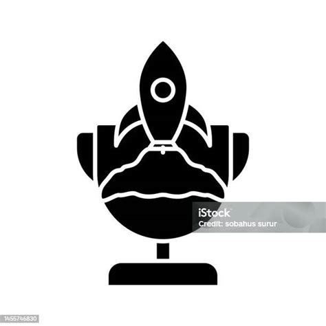 로켓이 있는 트로피 아이콘 그림 성공 프로젝트 프로젝트 관리와 관련된 아이콘입니다 글리프 아이콘 스타일입니다 간단한 벡터 디자인 편집 가능 개념에 대한 스톡 벡터 아트 및