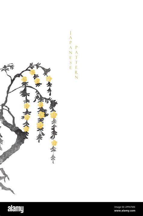 Japanese Background With Gold And Black Texture Vector Asian Tradition Tree Decoration With