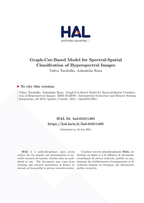Pdf Graph Cut Based Model For Spectral Spatial Classification Of