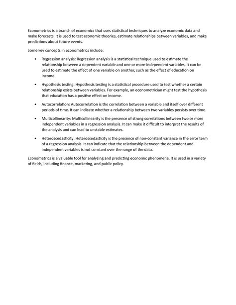Metrics General Notes Econometrics Is A Branch Of Economics That