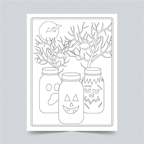 어린이와 성인을 위한 할로윈 색칠 공부 페이지 프리미엄 벡터