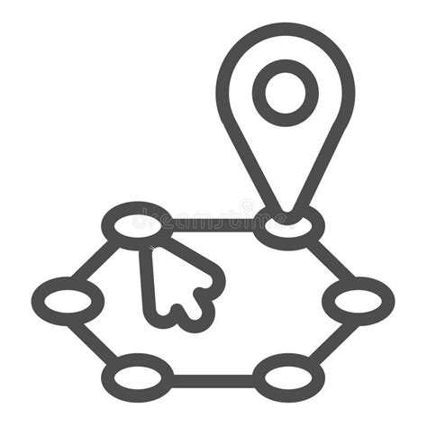 Location Pin And Route With Mouse Cursor Line Icon Navigation Concept Vector Graphics Stock