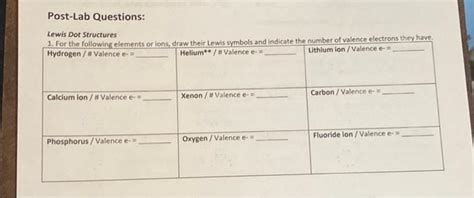 Solved Post Lab Questions Lewis Dot Structures For The Chegg