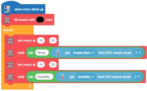 Get From DHT Sensor At Pin PictoBlox Block Sensors Evive And Arduino