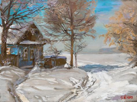 Картина Никаса Сафронова Зимний домик в деревне купить в Москве
