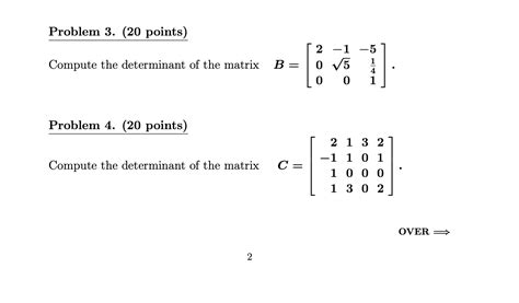 Solved Problem Points Compute The Determinant Of The Chegg