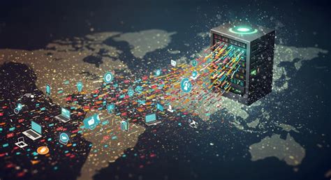 Global Network Data Flow Server Connectivity On World Map Visualization Stock Illustration