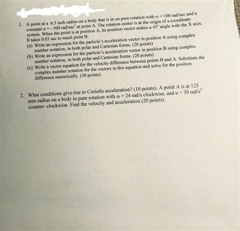 Solved 1 A Point At A 6 5 Inch Radius On A Body That Is In Chegg Com