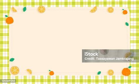 귀여운 장식 요소 오렌지 파스텔 그린 깅엄 패턴 종이 배경 프레임 테두리 빈 노트 벡터 일러스트레이션입니다 편집 가능한 스트로크 0명에 대한 스톡 벡터 아트 및 기타 이미지