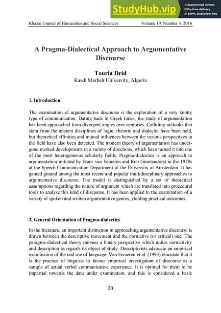 A Pragma Dialectical Approach To Argumentative Discourse Pdf