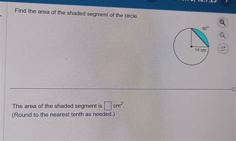 solved find the area of the shaded segment of the circle the