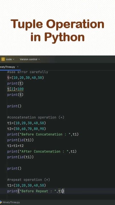 Tuple Operation In Python Python Coding Youtubeshorts Youtube