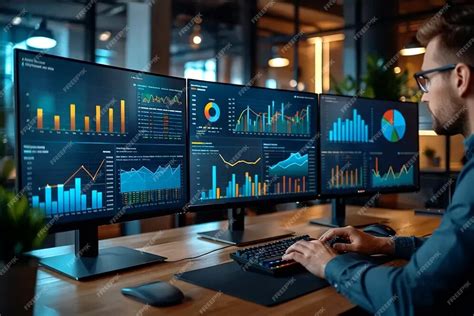Business Professionals Analyzing Realtime Data And Interactive Visual Dashboards Premium Ai