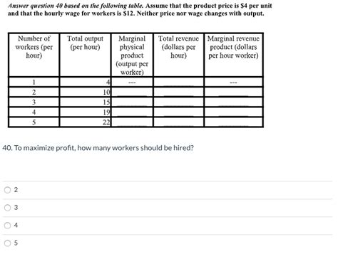 Solved Answer Question 40 Based On The Following Table