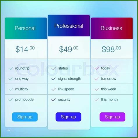 Word Preisliste Vorlage Großartig Modern User Interface Screen Price Signup Template For