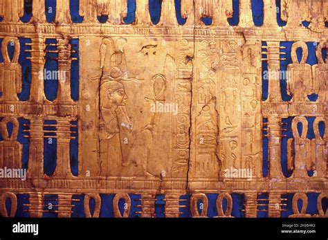 Outer Golden Side Of Shrine With Alternating Pairs Of Djed Pillars