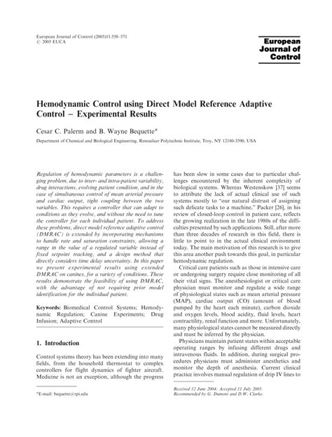 Pdf Hemodynamic Control Using Direct Model Reference Adaptive Control