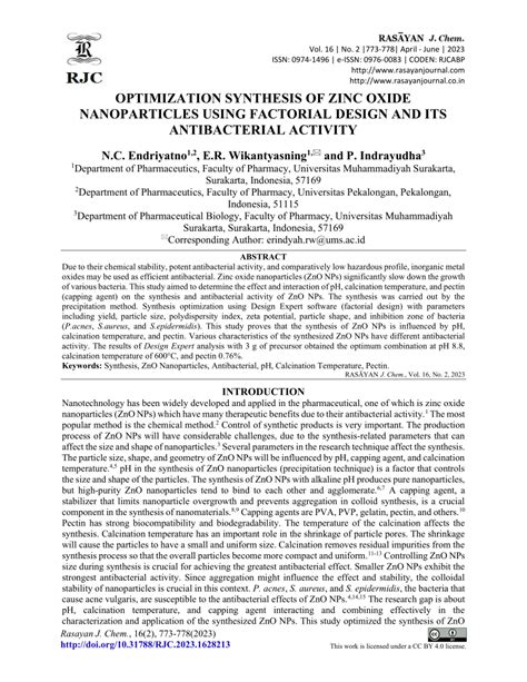 Pdf Optimization Synthesis Of Zinc Oxide Nanoparticles Using Factorial Design And Its