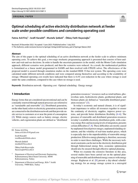 Optimal Scheduling Of Active Electricity Distribution Network At Feeder