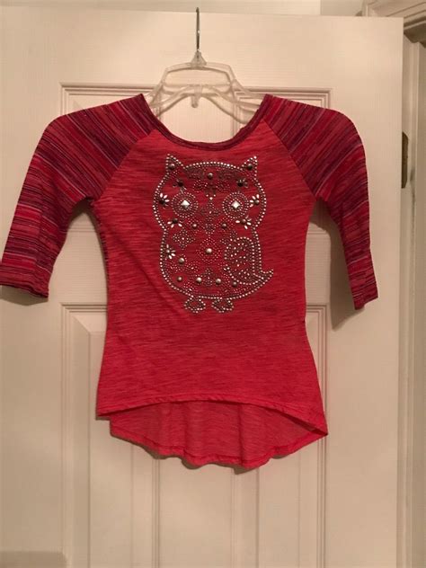 Girls Beautees Size S Pink 34 Sleeve Top With Rhinestone Owl On Front