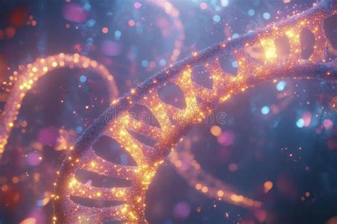 Abstract Dna Helix Glowing With Warm Tones Surrounded By Vibrant Bokeh Lights Stock Image