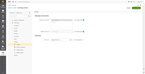 configure pricing settings currencies per website orocommerce