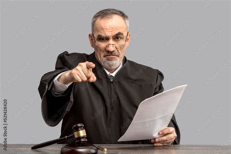 Judge Banging Judge S Gavel Index Finger Pointing Law Lord Wearing