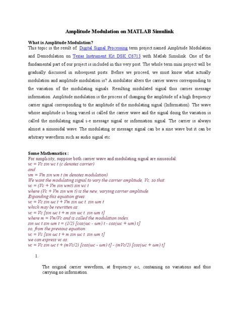 Amplitude Modulation On Matlab Simulink Pdf Modulation Detector Radio