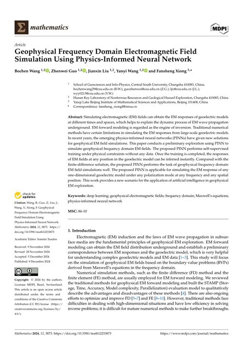Pdf Geophysical Frequency Domain Electromagnetic Field Simulation Using Physics Informed