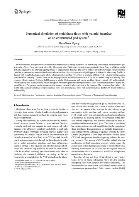 Pdf Numerical Simulation Of Multiphase Flows With Material Interface