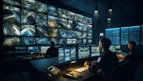 Hightech Security Control Room With Multiple Monitors Displaying