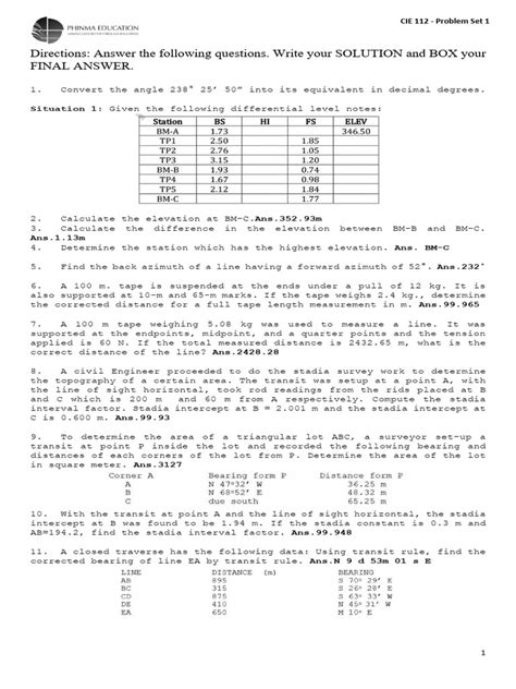 Problem Set 1 Pdf Surveying Area