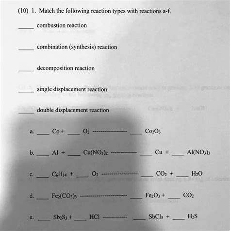 10 Match The Following Reaction Types With Reactions A F Combustion Reaction Combination