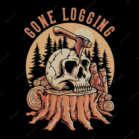 Premium Vector T Shirt Design Gone Logging With Ax Stuck On The Skull