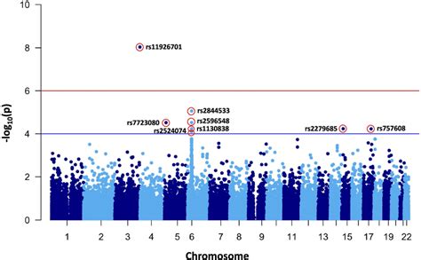 manhattan plot of colorectal cancer case control association analysis