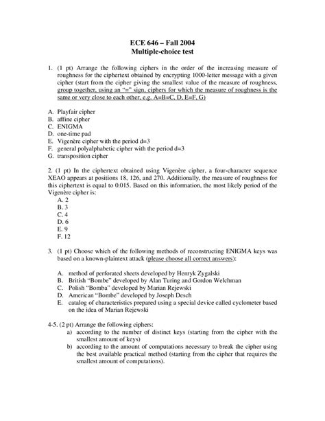 Multiple Choice Test Cryptography Computer Network Security Fall