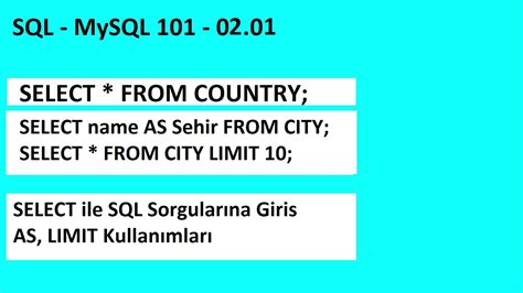 Sql 101 0201 Mysqlde Select Komutu Ve Veri Çağırma Sütun Seçimi As