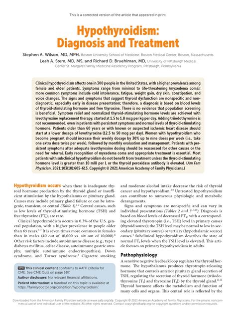 Hypothyroidism Aafp 2021 Pdf
